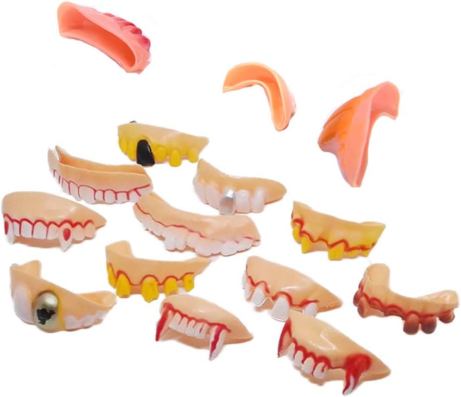 12 Pcs Funny Teeth Ugly Fake Teeth Prank Toy Plastic Troubled Teeth ...