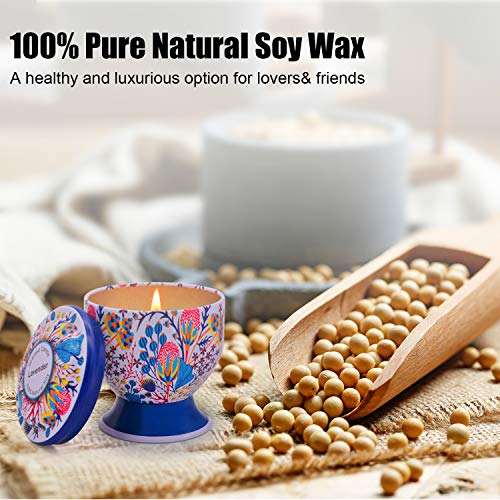 Scented Candles Set Natural Soy Wax Travel Tin Candles 4oz Aromatherapy Candles with Pedestal ...