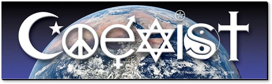 Amazon.com: Coexist Over Mother Earth Interfaith Word Symbol Peace Sign ...