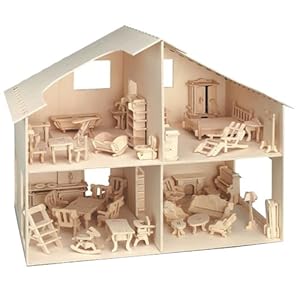 Wooden Dolls House Includes Furniture Flat Pack Plywood Self Assembly ...