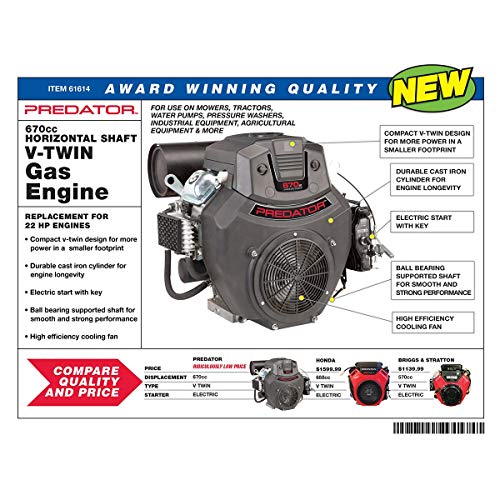 22 HP (670cc) V-Twin Horizontal Shaft Gas Engine EPA Predator on ...