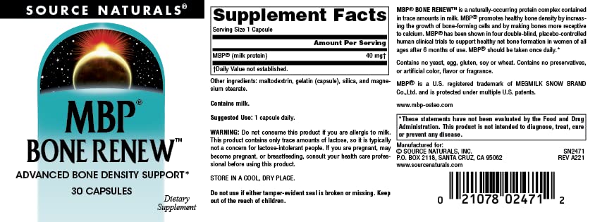 Source Naturals MBP Bone Renew - Milk Protein For Advanced Density Support - 30 Capsules ...