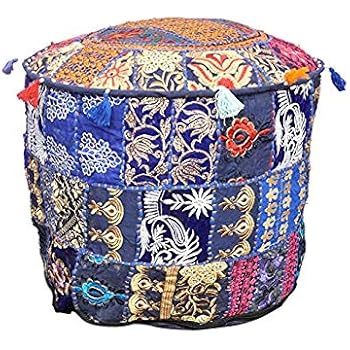 Amazon.com: Indian Round Patchwork Embroidered Ottoman Pouf Bohemian ...