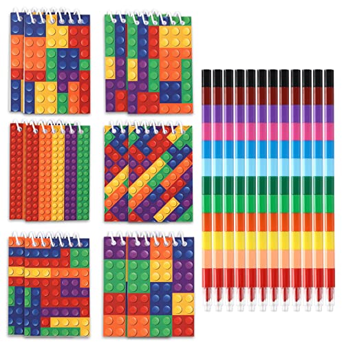 24 Pieces Building Block Party Favors Mini Building Block Notebooks and ...