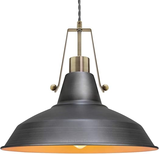 Industrial Antique Brass Pendant Light Pewter Grey Ceiling Lamp Shade ...