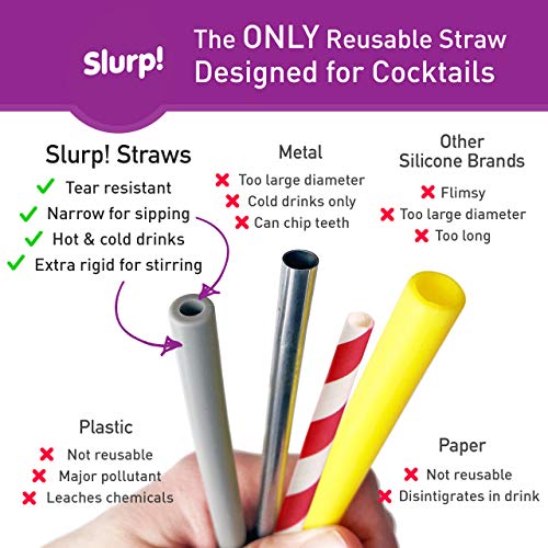Slurp Straw 6 Pack and Cleaning Brush, 5.25-inch Short Reusable ...