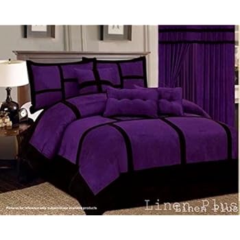 Amazon.com: NEW 7PC FAUX SILK FLOCKING PURPLE BLACK ZEBRA PRINT QUEEN ...