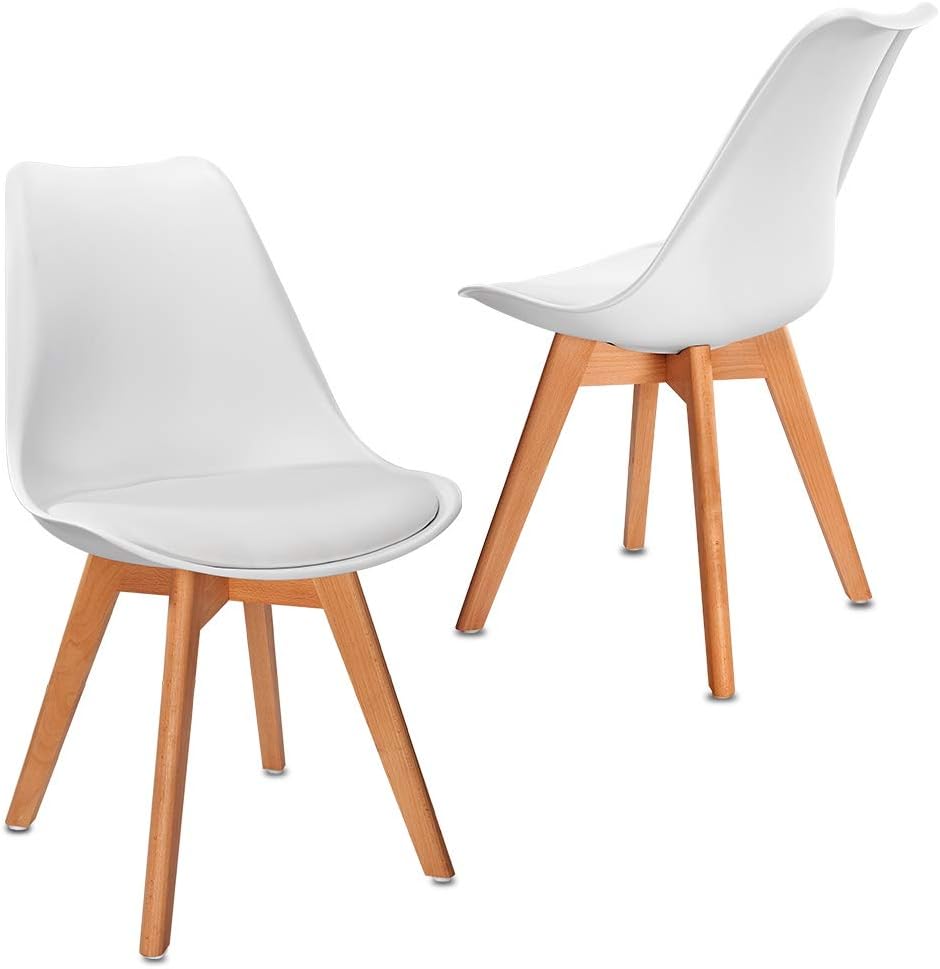 VADIM Weißer Stuhl 2er-Set Holz Tulpenholzstuhl Weißer Küchenstuhl mit ...