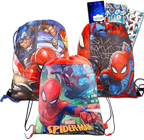 Marvel Avengers Drawstring Bag Bundle - 6 Pc Avengers and Spiderman ...