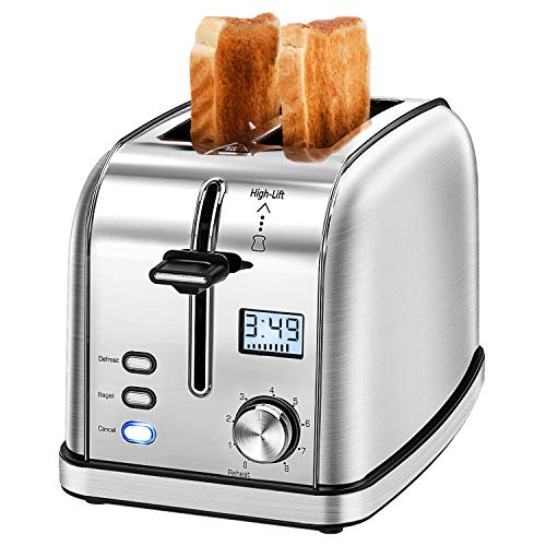 IKICH Toaster, 2 Slice Stainless Steel Toasters [Digital Timer] Bagel ...