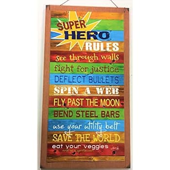 Amazon.com: Super Hero Rules Boys Bedroom Inspirational Wooden Wall Art ...