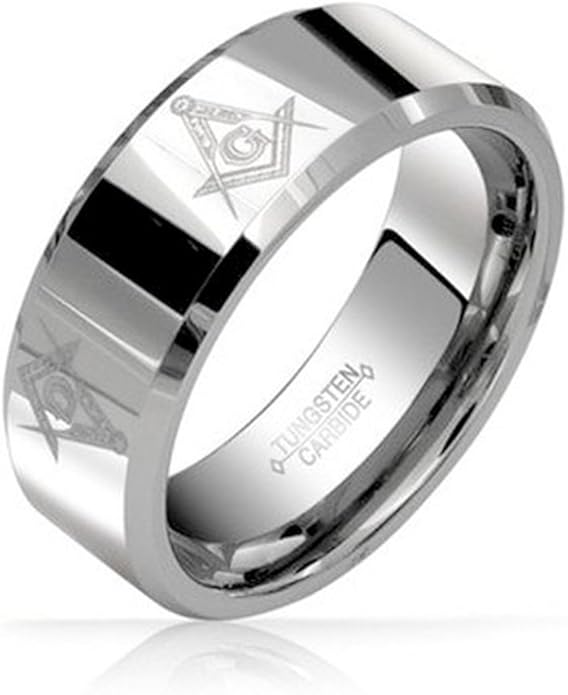 Masonic Rings for Men - Tungsten Beveled Freemason Ring/Masonic Ring ...