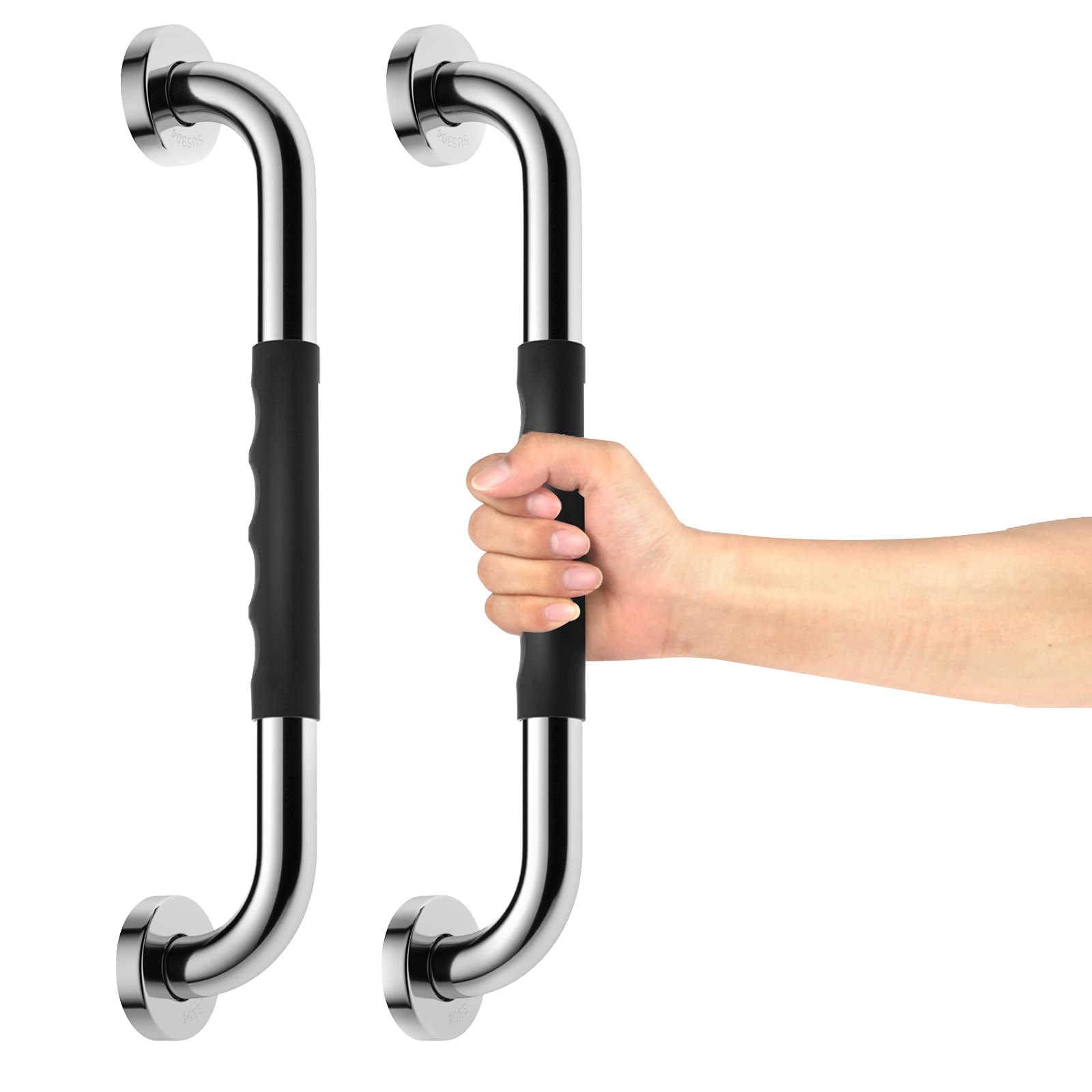 2 Pack 16 Inch Anti-Slip Shower Grab Bars w/Rubber Grip, iMomwee Chrome ...