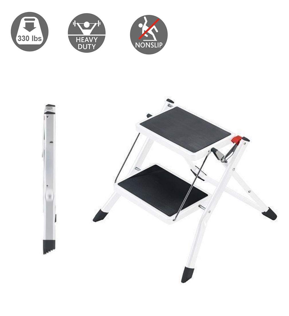 2 Step Mini Ladder Heavy Duty Steel Folding Portable Kitchen Stool ...