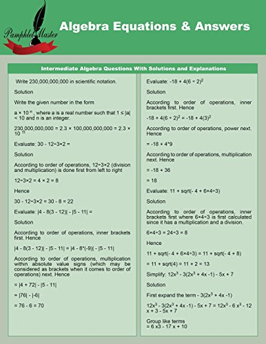 PDF Algebra Equations Answers By Pamphlet Master