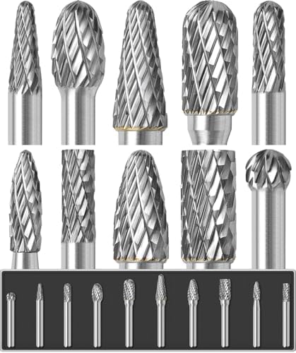 Sworker Carbide Burr Set 1/4 Shank 10PCS w/Wood Base Die Grinder Bits ...