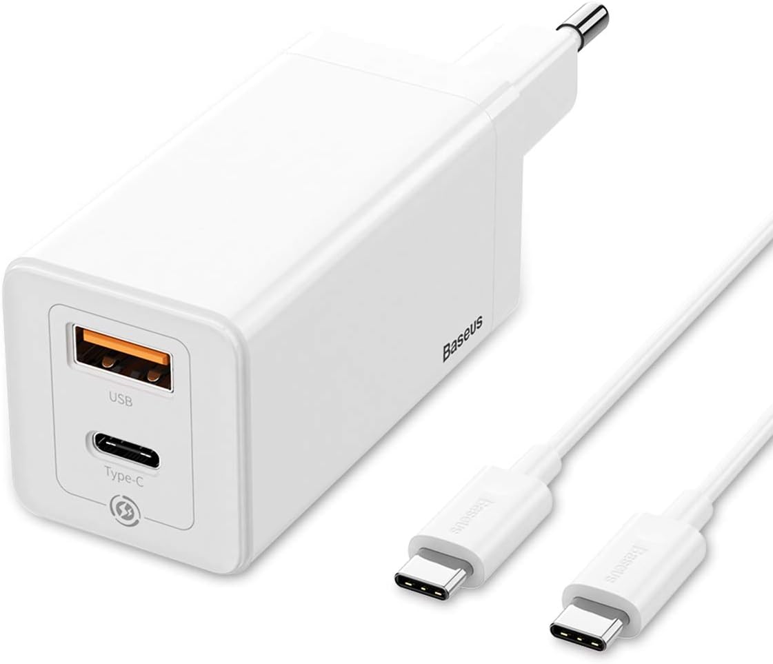 Baseus Chargeur USB C 45W avec GaN Tech, Chargeur Type-C + USB-A PD avec câble PD, Alimentation ...