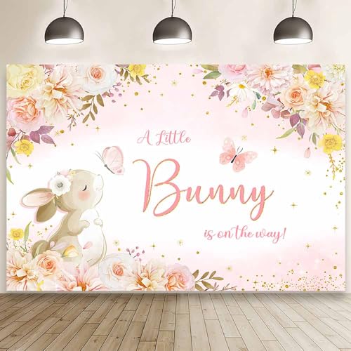 MEHOFOND 7x5ft Easter Bunny Baby Shower Backdrop for Girl Pink Floral A ...