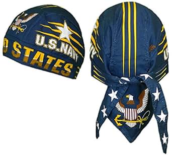 Amazon.com: US Navy Skull Cap Doo Rag with SWEATBAND Blue Cotton ...