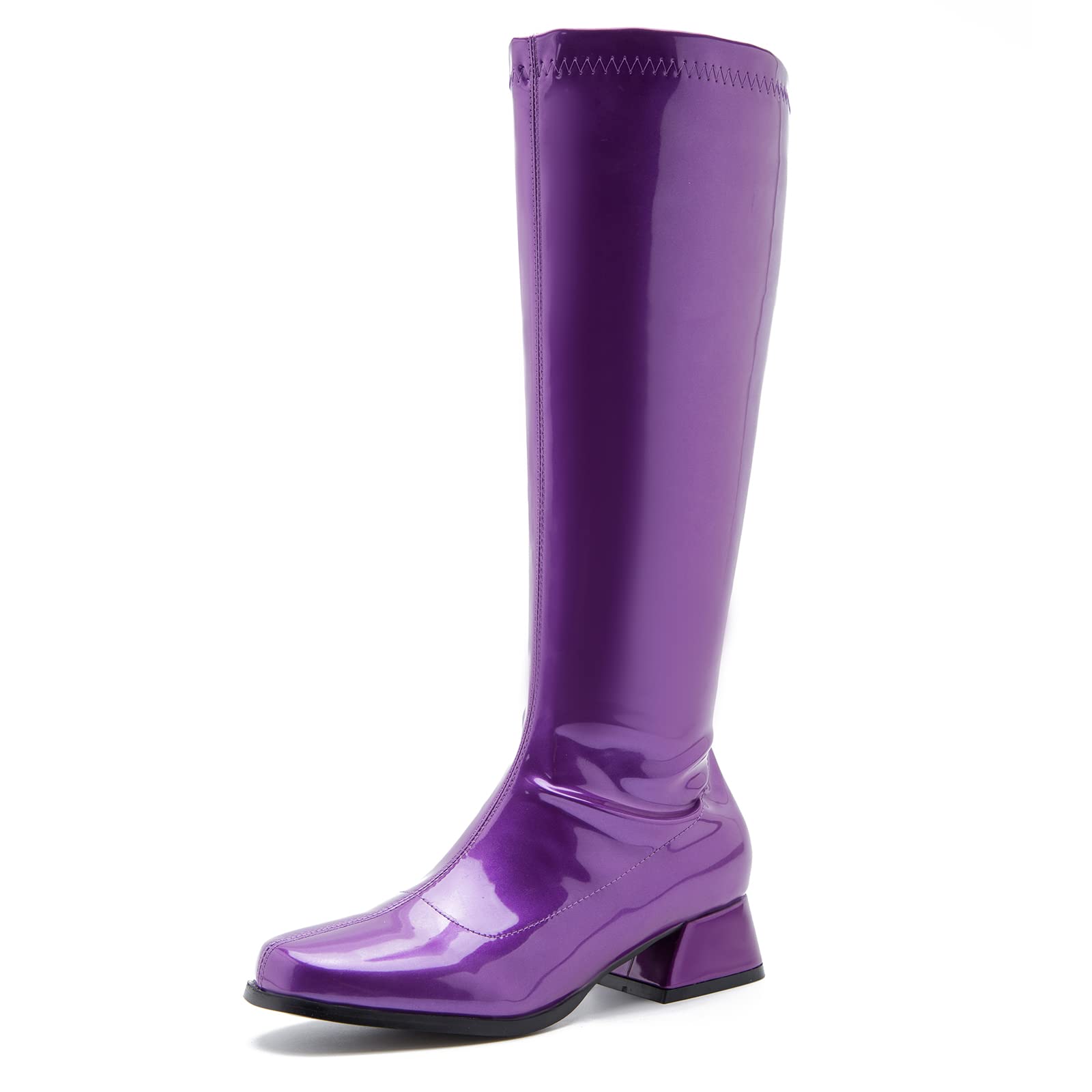 Enelauge Gogo Boots For Women Square Toe Chunky Knee High Boots Side ...