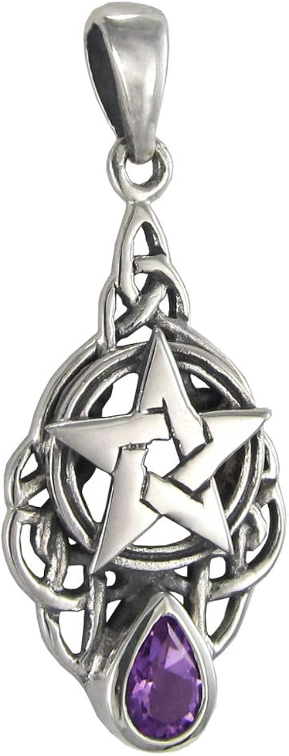 Amazon.com: Sterling Silver Celtic Knot Pentacle Pendant with Natural ...