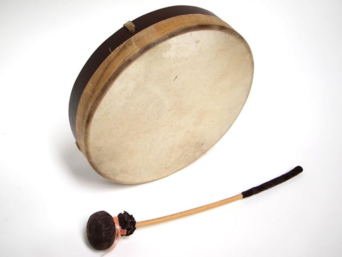DOBANI Frame Drum with Beater, Rosewood Shell with Goat Skin Head, 10 ...