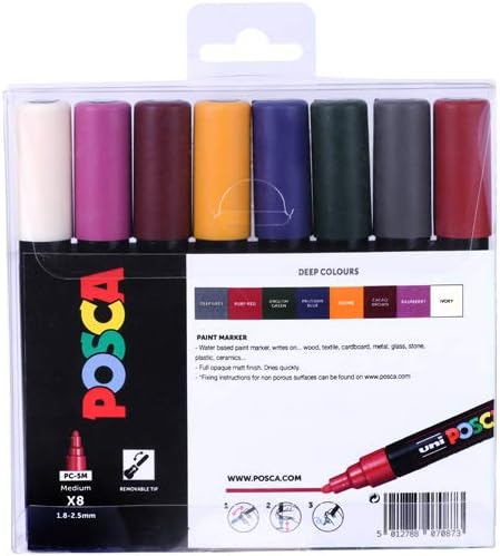 Posca – PC-5M Medium Bullet Tip – Paint Marker- Deep colours 8-pen pack ...