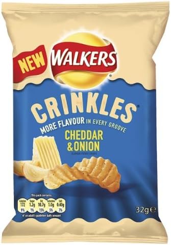 New Walkers Crinkles Cheddar and Onion Flavoured Crisps 48x38g Bags ...