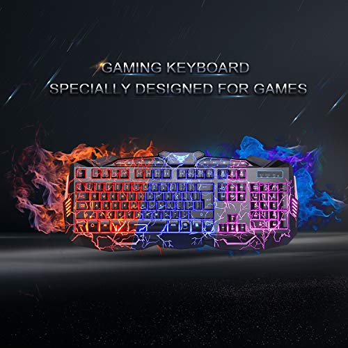 BlueFinger Gaming Keyboard,USB Wired Red Blue Purple Backlight Keyboard ...