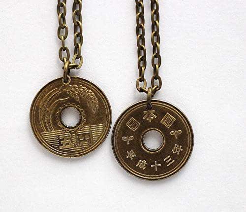 Amazon.com: 2 Japanese Brass Coin Good Luck Necklaces Authentic 5 yen ...
