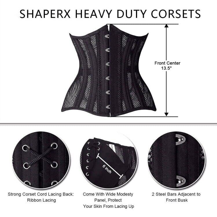 SHAPERX Longline Heavy Duty Steel Boned Corset Underbust Body Shaper ...