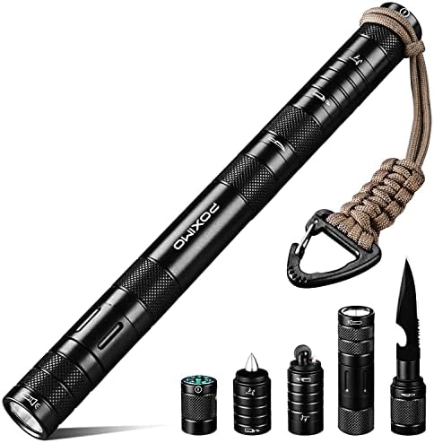 poximo LED Tactical Flashlight 6-in-1 Multitool Flashlight with Rechargeable Flashlight, Cutter ...