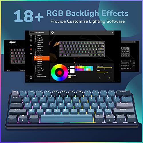 RK ROYAL KLUDGE RK61 Plus Wireless Mechanical Keyboard, 60% RGB Gaming Keyboard with USB Hub ...