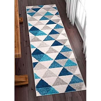 Amazon.com: Well Woven Isometry Blue & Grey Modern Geometric Triangle ...