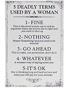 Womans Deadly Words Hanging Plaque - 5 Deadly Terms Used By A Woman ...