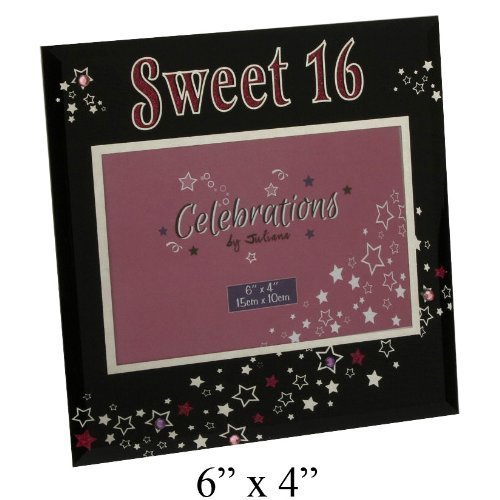 'Sweet 16' 16th Birthday Black Glass Photo Frame with Crystals: Amazon ...