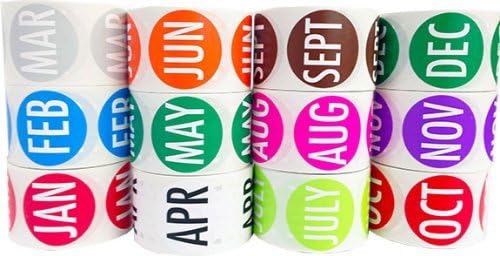 Month of The Year Labels Color Coded Round 1.5 Inch Stickers All 12 ...