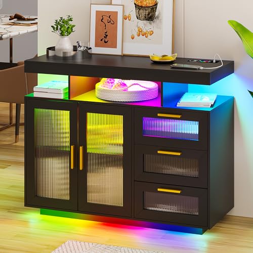 SKKTKT RGB LED Coffee Bar Cabinet with Auto Sensor Flow Dazzling Lights ...