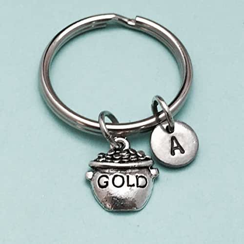 Amazon.com: Pot of gold keychain, pot of gold charm, gold keychain ...