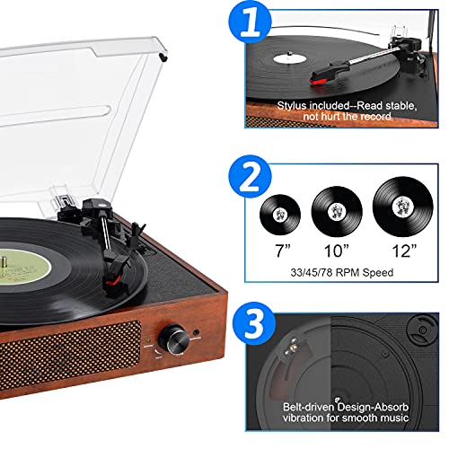 Vinyl Record Player Bluetooth Turntable 3 Speed Vintage LP Record ...