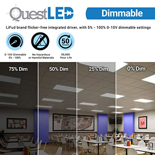 QuestLED 2x4 LED Ceiling Light 4 Pack, 50W Flat Ultra-Slim Dimmable ...
