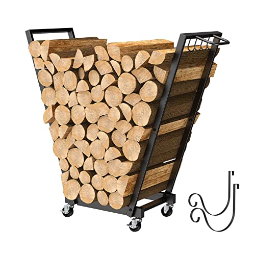 LIANTRAL Firewood Rack On Wheels, Rolling Cart Log Rack Holder Indoor ...