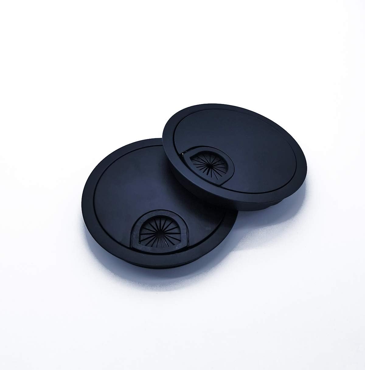 2X Qrity Black Metal Round Computer Desk Grommet Cable Hole Covers for ...