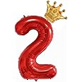Amazon.com: 40 inch Red Crown Number 2 Balloon ，Giant Large Aluminum ...