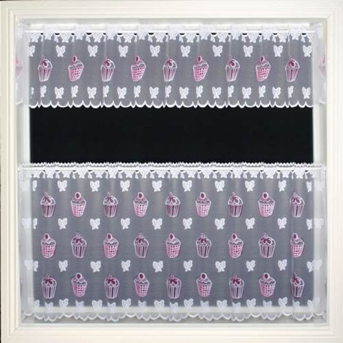 Pink White Cupcake Café Net Curtain 24" Drop: Amazon.co.uk: Kitchen & Home