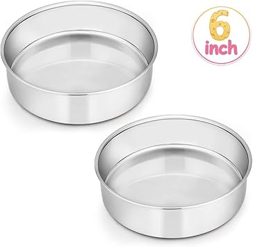 Amazon.com: 6 Inch Cake Pan Set of 2, E-far Stainless Steel Round Smash ...