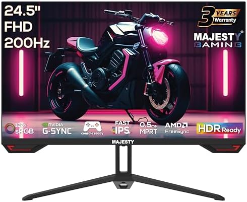 Majesty 24.5 FHD 1920x1080 Gaming Monitor, IPS, 200Hz, 0.5ms, HDR, 123% ...