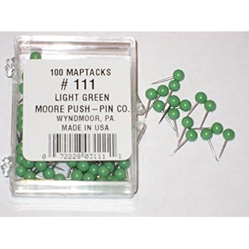 Amazon.com : 1/8" Map Tack Push Pins - Light Green (box of 100 pins) by Moore : Tacks And ...