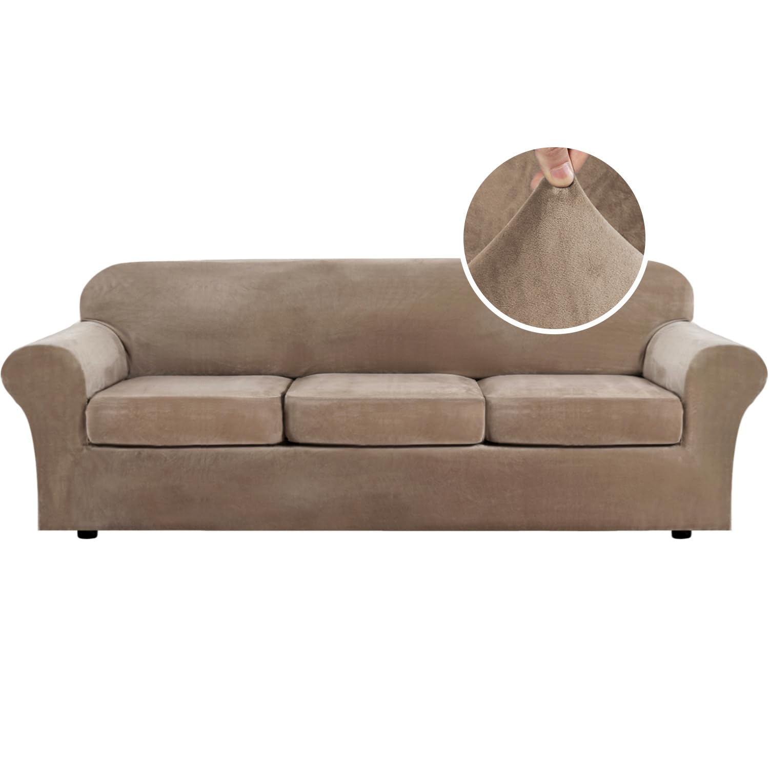H.VERSAILTEX Velvet Plush 4 Piece High Stretch Sofa Slipcover Cover ...