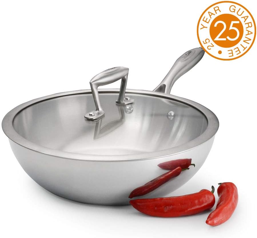 ProCook Elite Tri-Ply Uncoated Wok with Lid - 28cm - Stainless Steel ...